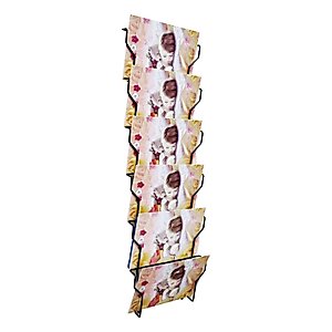 FixtureDisplays® Horizontal Wall Mounting 6 Pockets 6 X 4 Greeting Card Post Card Rack 6.7 X 2 X 21.3 11714-6*4-Black-NF