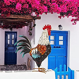 chisheen Metal Rooster Decor,Yard Chicken Decorations,Outdoor Garden Statues, Metal Chicken Sculpture for Backyard Patio Kitchen Decor & Lawn Ornaments