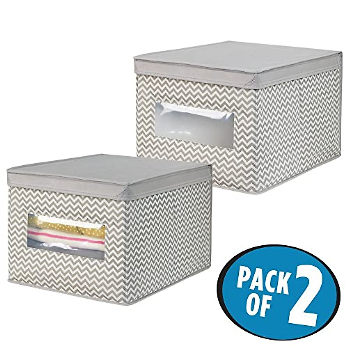 MetroDecor mDesign Fabric Closet Storage Organizer Box with Lid for Clothing, Shoes, Handbags, Jeans - Large, Taupe/Natural