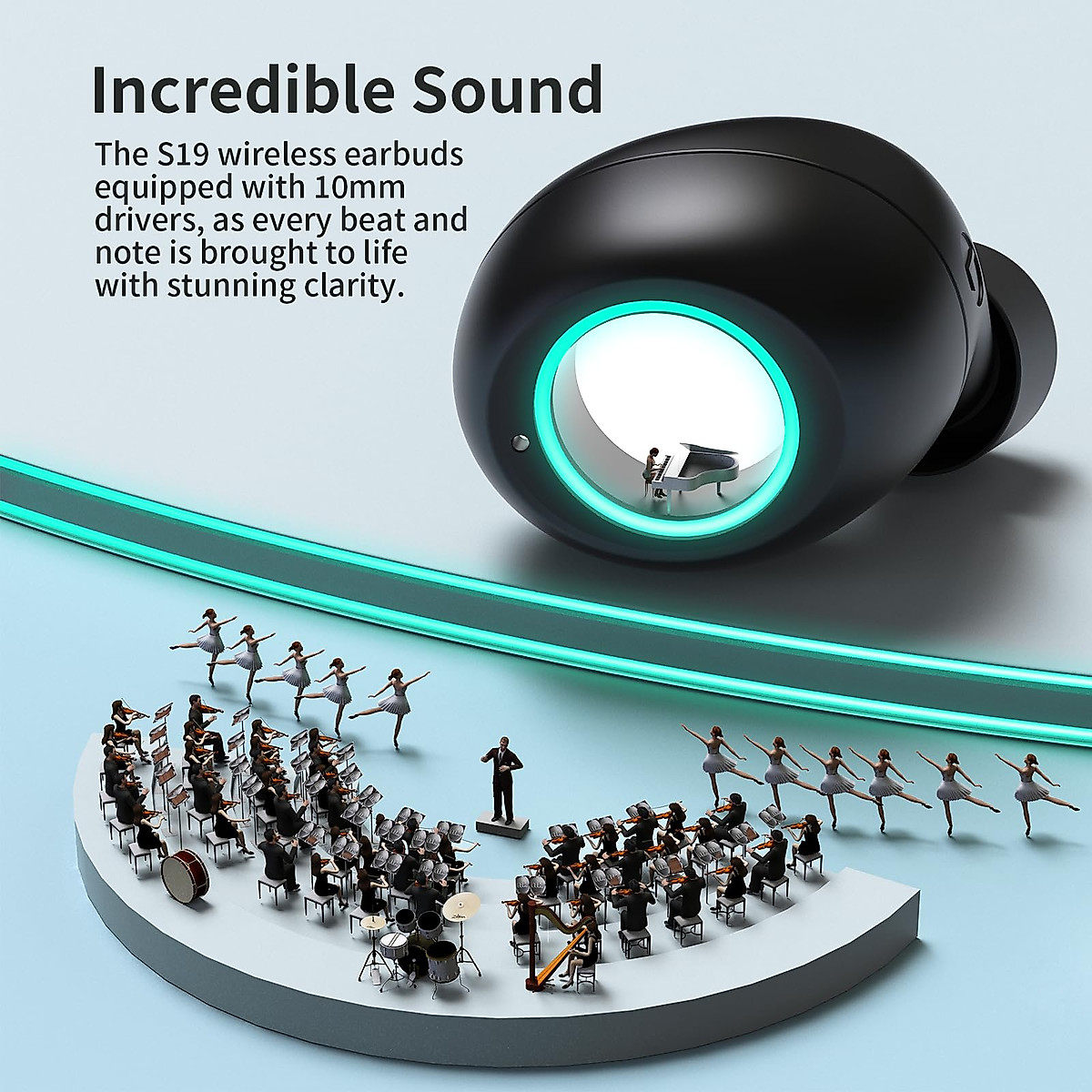 PSIER Wireless Earbuds Bluetooth Headphones 153H Playtime Ear Buds Digital LED Display Cell Phones Charging Function with 2000mAh Charging Case