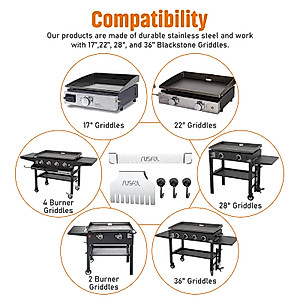 RUSFOL 3-in-1 Stainless Steel Griddle Spatula Holder with Mesh Screen Grease Gate and 3 Magnetic Hooks for 28"/36" Blackstone Griddles, Flat Top Griddle BBQ Accessories, Free from Drill&Easy Install