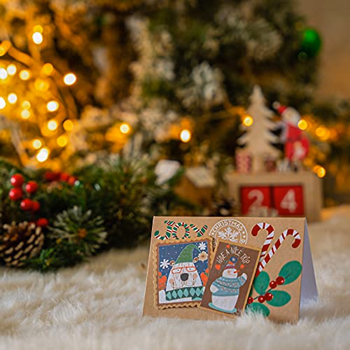 BIOBROWN Greeting Card Santa Claus and Polar Bear with Skateboard Design with 12pcs Envelopes for Holiday - 4x6 inch, 12 pcs (6 designs,2pcs per design)