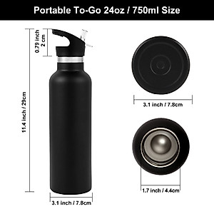 Neihepal Insulated Water Bottles Bulk 16 Pack,Stainless Steel Double Wall Sport Bottle with Lid of Handle,Metal Reusable Thermoses Flask with Cup Cap for School,Hikers,Gift (Black,Set of 16)