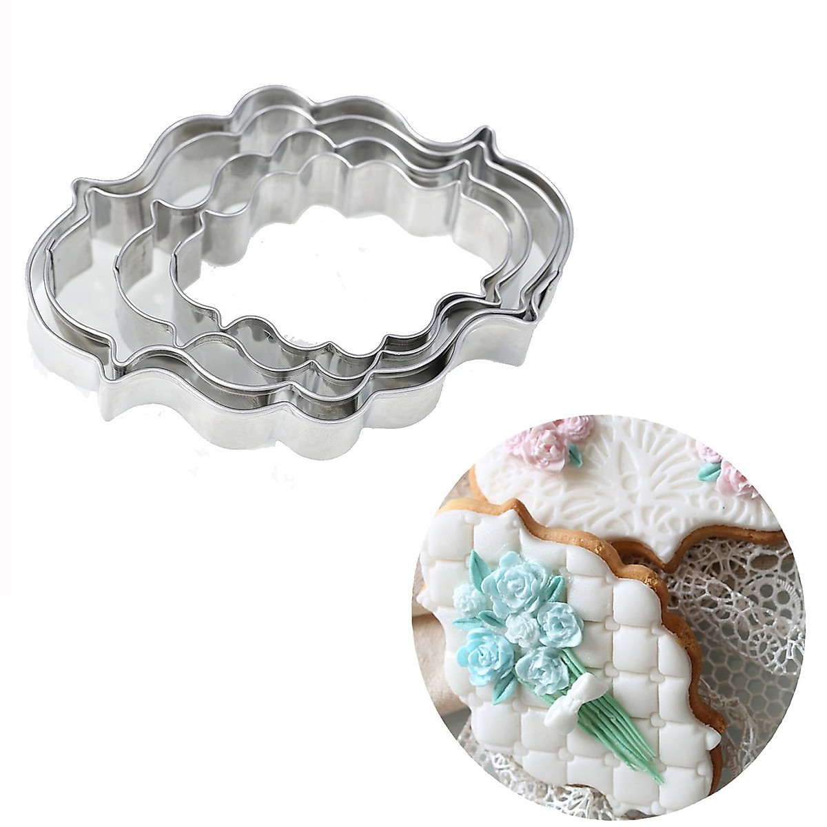 Plaque Frame Cookie Cutter 4Pcs/Set, Stainless Steel Pastry Biscuit Cookie Cutter Set Fondant Pancake Cutters Mold (Style 1)