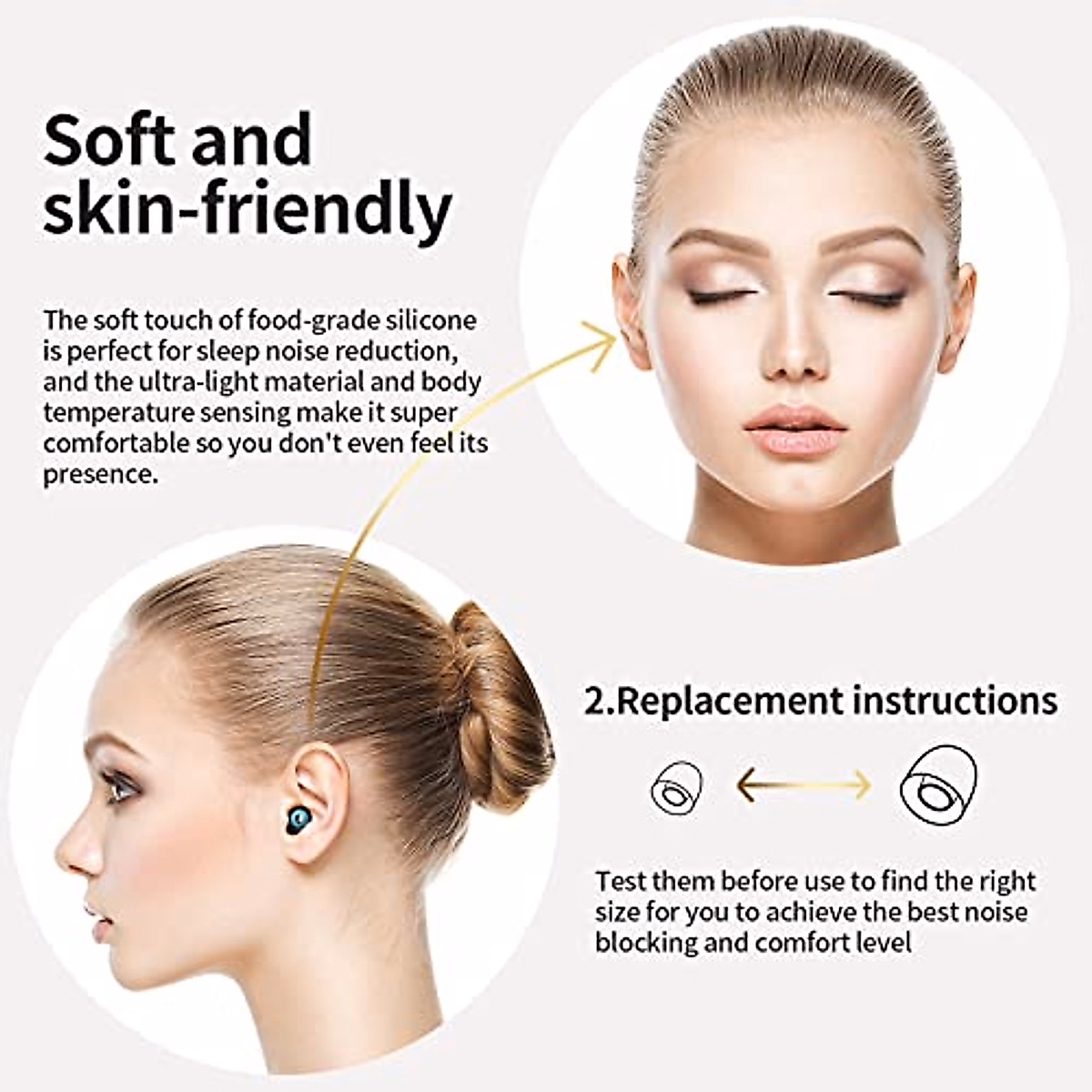 Vodolo Noise Cancelling Ear Plugs for Sleep - EarPlugs for Sleeping and Concentration - 2 Pair Reusable Silicone Flexible Earplug for Noise Reduction, Earplug for Side Sleepers Noise Sensitive Person