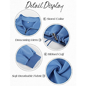 Flygo Women's Half Zip Crop Sweatshirt High Neck Long Sleeve Cycling Pullover Athletic Crop Tops(Blue-S)