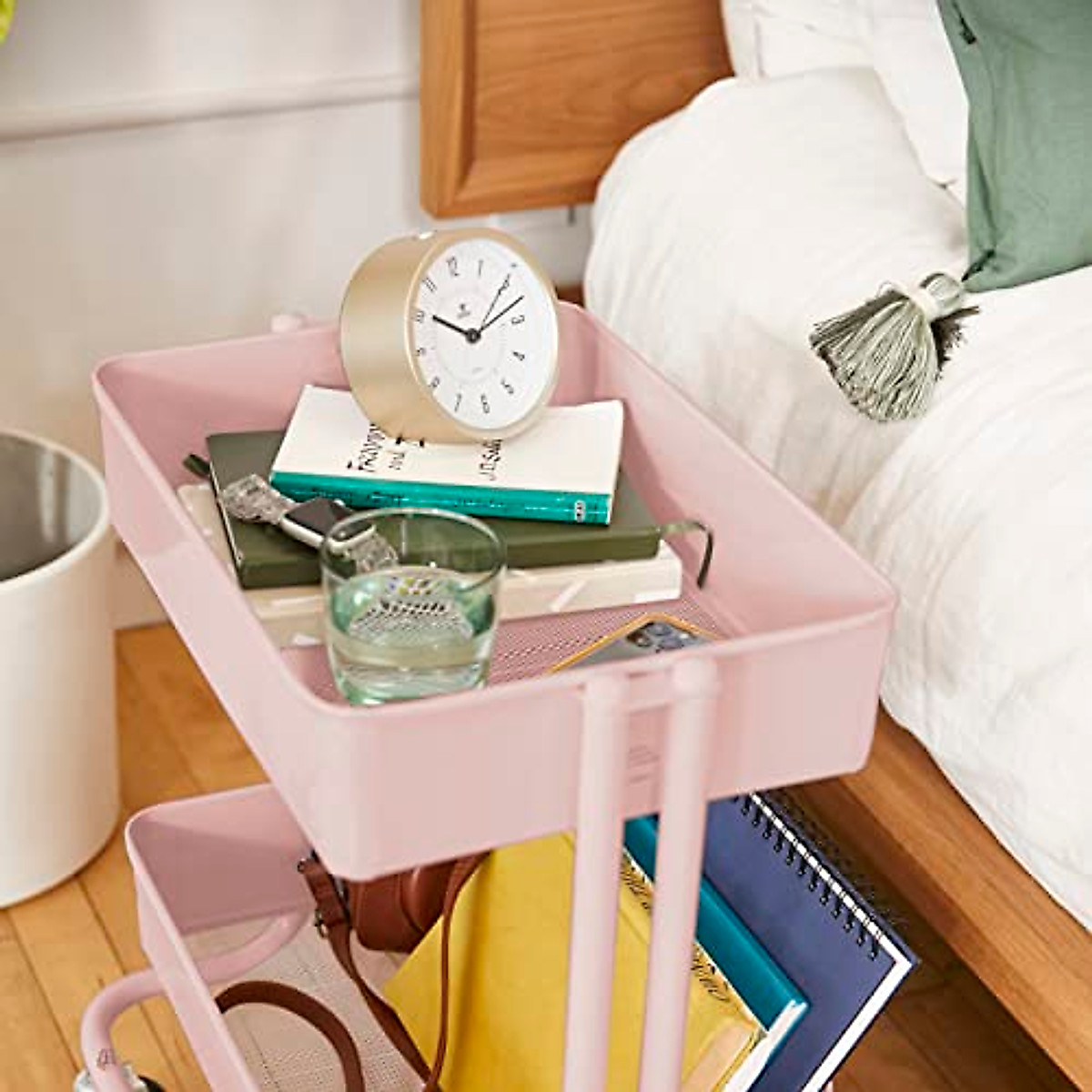 ECR4Kids 2-Tier Rolling Utility Cart, Multipurpose Storage, Pink