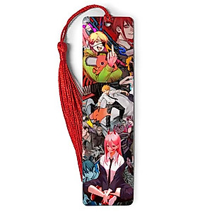Bookmarks Ruler Metal Chainsaw Measure Denji Reading Bookography Bookworm Tassels for Book Bibliophile Gift Reading Christmas Ornament Markers