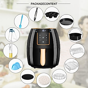 Yensong Air Fryer 5.8QT,Digital Touch Screen &Temperature Control,Non-stick Frying Basket,Free Recipes,Timer and Auto Shut off,1300W(Black)