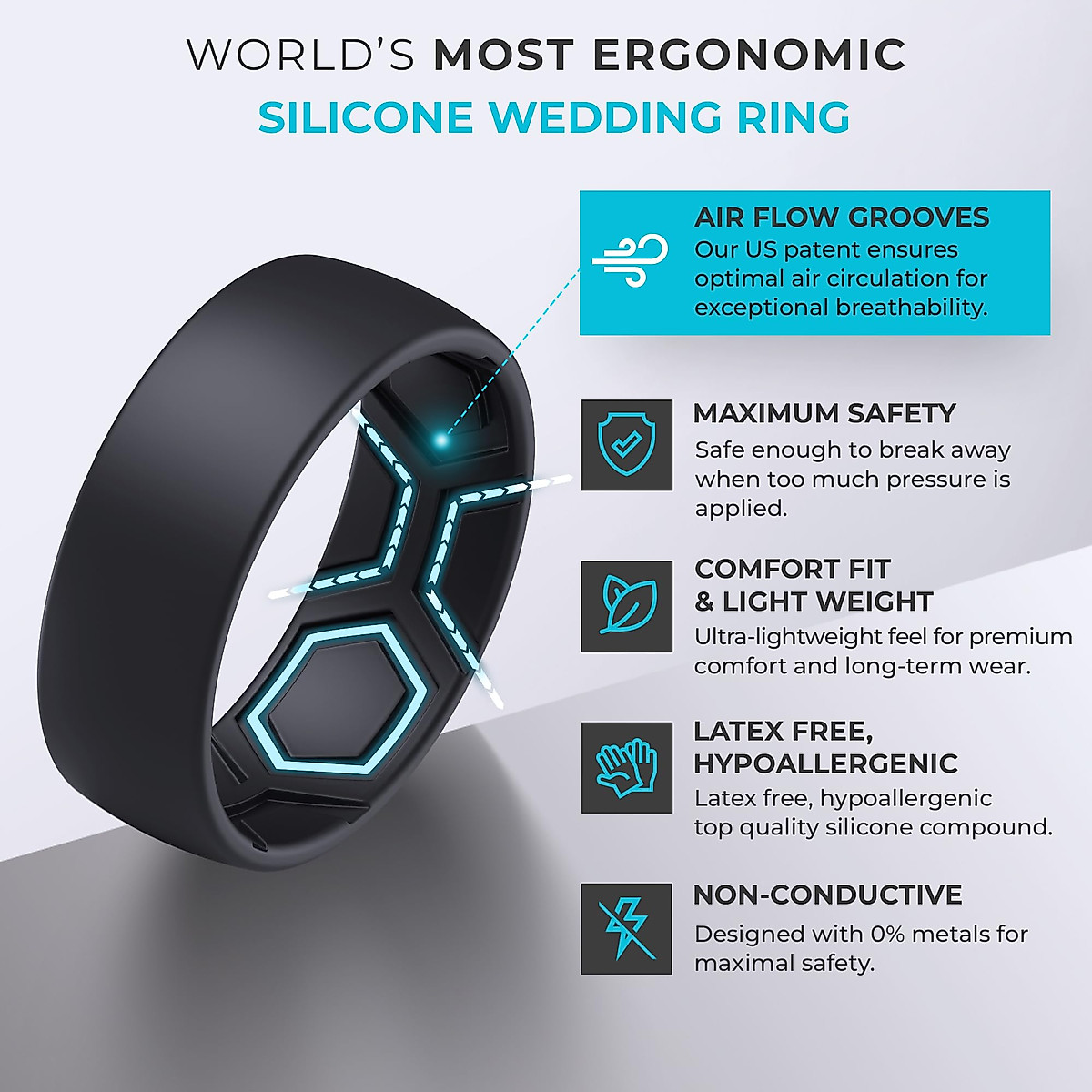 ThunderFit Men's Patterned Silicone Rings, 8mm Wide 2.2mm Thick Rubber Bands,Variety Multipack 1,4,7