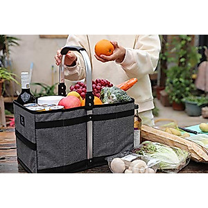 ALLCAMP OUTDOOR GEAR Folding Picnic Basket/Grocery Basket/Laundry Basket /28L Extra Large Market Baske Collapsible Portable(Large-Gray)