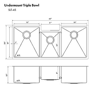 ZLINE 45" Breckenridge Undermount Triple Bowl Stainless Steel Kitchen Sink with Bottom Grid and Accessories (SLT-45)