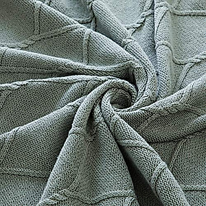 100% Cotton Sage Green Cable Knit Throw Blanket for Couch, Sofa with Bonus Laundering Bag for Couch Sofa Bed – Lightweight 50 x 63, Extra Cozy, Machine Washable, Home Décor