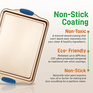 NutriChef 3-Piece Nonstick Bakeware Set - Premium Carbon Steel Baking Trays with Blue Silicone Handles, Easy to Clean, Small, Medium & Large Cookie Sheet Pans