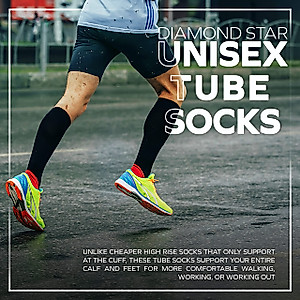 Diamond Star Men's 6 Pack Athletic Tube Socks Running Sports Over The Calf Cushioned Premium Soft Cotton Big and Tall (Black)