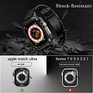 HASLFM Stainless Steel Watch Band with Case Compatible with Apple Watch Ultra/Ultra 2(49mm),Metal Strap and Rugged Protective Cover for iWatch Bands Cases Men, Black