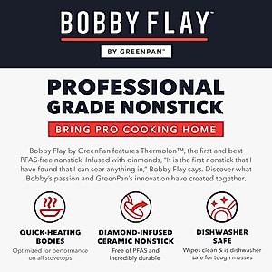 GreenPan x Bobby Flay 8” Frying Pan Skillet, Professional Grade Aluminum, PFAS & PFOA-Free Ceramic Nonstick, Induction Suitable, Stainless Steel Silicone Grip Handle, Dishwasher & Oven Safe, Cream