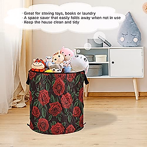 ALAZA 50 L Collapsible Laundry Basket, Red Roses Pop-up Storage Baskets for Home Organization, Toy Organizer