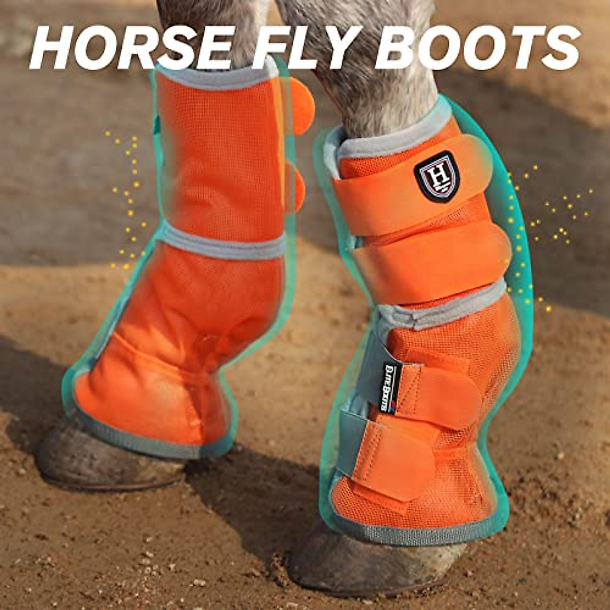 Harrison Howard Horse Fly Boots Perfect Contoured Fit Leg Guards Dense Mesh Boots with Ventilated Comfort Reliable Protection from Summer Elements Set of 4 Vibrant Orange L