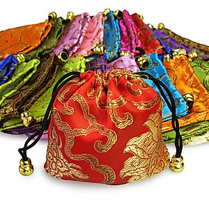 kilofly 30 pc Chinese Silk Brocade Drawstring Jewelry Bag Gift Pouch Value Set