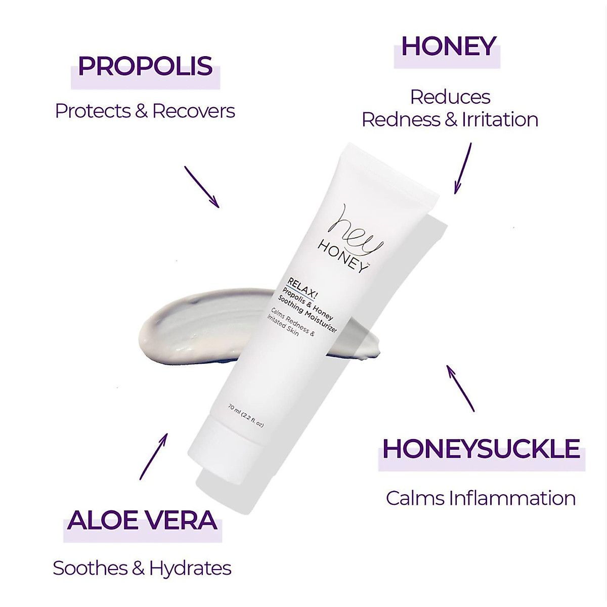 Hey Honey Skincare Relax, Fast Acting Rosacea Treatment & Redness Relief - Dermatologically Tested Calming Moisturizer For Sensitive Skin Oil- Free with Honey & Propolis Anti-Aging Benefits | 2.2 Oz