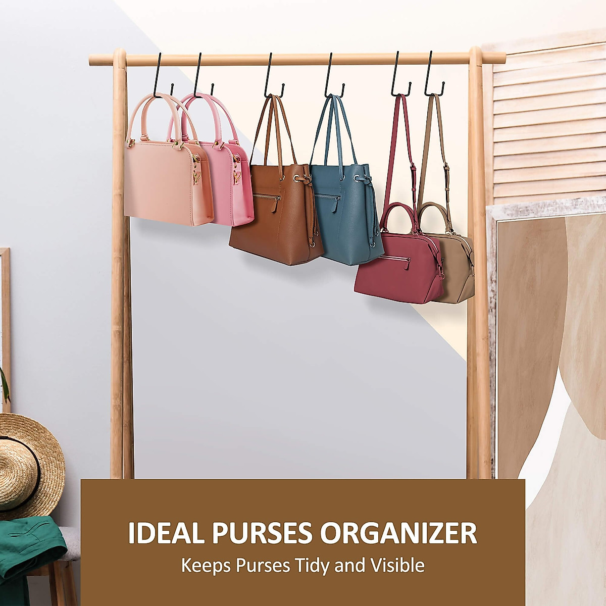 ZEDODIER 15 Pack Purse Hanger Purse Hooks for Closet, Sturdy Metal S Hooks Bag Organizer Backpack Holder, Closet Organizer and Storage, Black