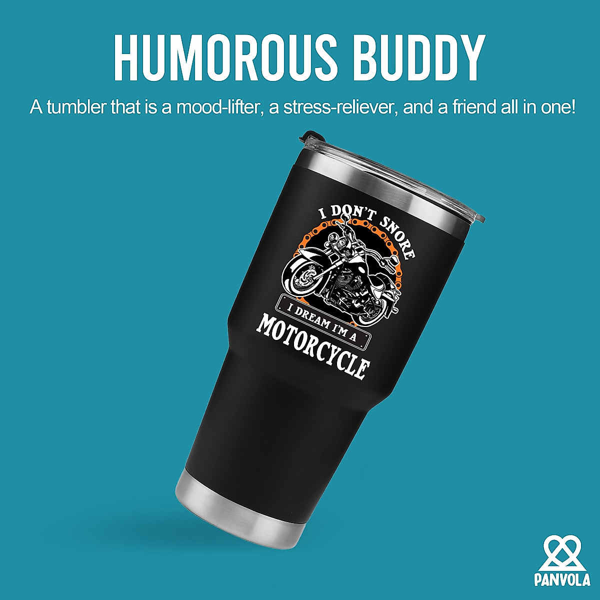 Panvola I Don't Snore I Dream I'm A Motorcycle Stainless Steel Tumbler Snorers Motorcyclist Gift Biker Rider For Dad Husband Boyfriend Uncle Travel Mug (30 oz, Black)