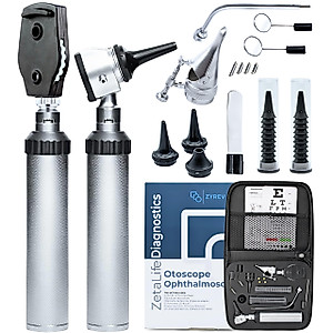 Zyrev Otoscope Oph Diagnostic Set - 36 Piece Medical and Nursing Student Otoscope/Opthalmoscope Diagnostic Kit - with Leather Case for Educational and Professional Settings (Regular)