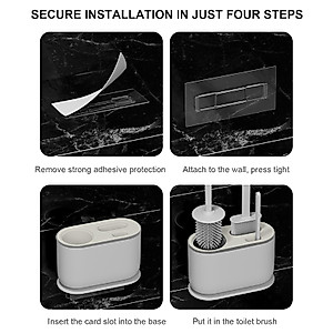 Yuehuam Toilet Brush and Holder Set of 3, Solicone Toilet Bowl Cleaner Brush, Flexible Toilet Cleaner Brush with Wall Mount& Flooring Brush Holder Bathroom Accessories