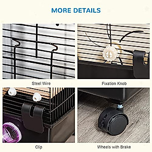 PawHut 2-Tier Hamster Cage, Small Animal Habitat for Rats, Gerbils, Mesh Wire Ventilated Enclosure with Exercise Wheel, Water Bottle, and Food Dishes