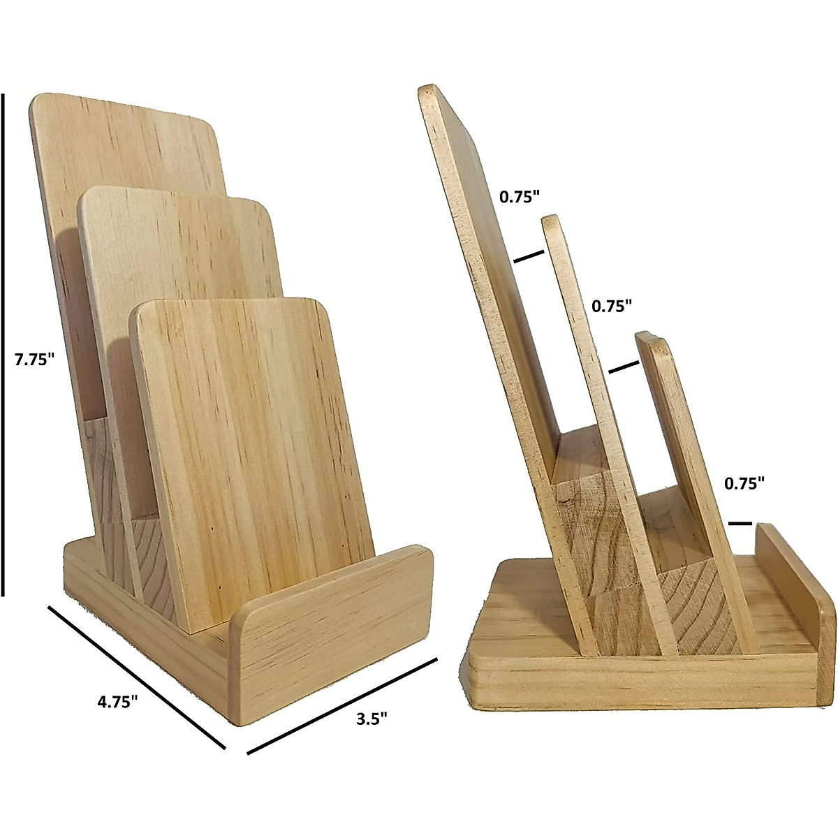 2Droids Elegant 3-Tier Pine Wood Literature Holder, Trifold Brochure Holder, Flyer Holder, Postcard Display and Countertop Wooden Display Stand [Pack of 2]