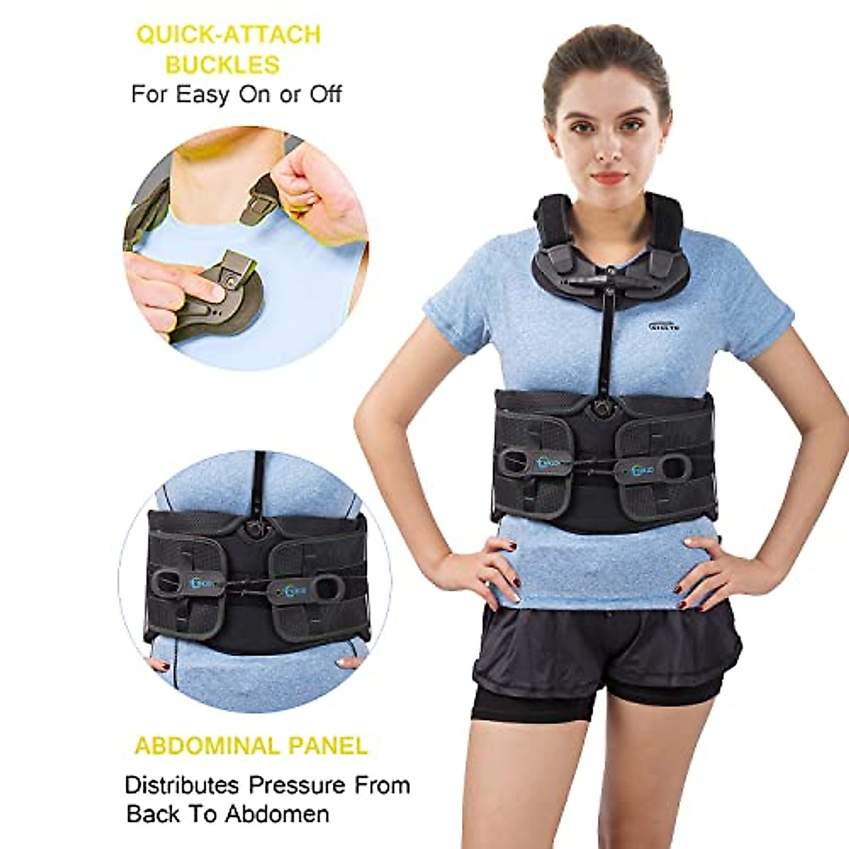 TODDOBRA TLSO Thoracic Full Back Brace for Men and Women - Universal Treat Kyphosis, Compression Fractures, Osteoporosis, Upper Spine Injuries, and Pre or Post Surgery with Hard Lumbar Support
