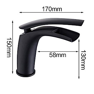 ShiSyan Y-LKUN Faucet Pretty Full Copper Waterfall Wash Basin Counter Basin Bathroom Cabinet Bathroom Faucet Single Hole Faucet Nordic Black Paint Durable