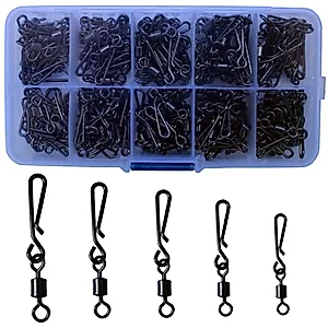 Luengo 100pcs Quick Change Snap Fishing Clip Swivel Connector Fishing Hook Fishing Line Connect Fishing Swivels Fast Lock Fishing Swivel Tackle Accessory for Outdoor Fishing (100pcs Mix Size)