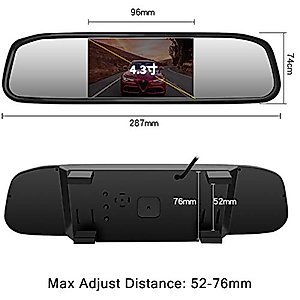 4.3 inch Car Video Monitor Auto Rear View Mirror LCD Screen 12V-24V Universal Mount Clip-On Current Mirror for Backup Camera/Front Camera/Media Player/Safety Driving 2 Ways RCA Input