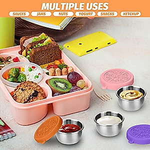 Oalushf Salad Dressing Container To Go, 1.6oz Reusable Sauce Containers with Leakproof Silicone Lids, 6Pcs Stainless Steel Condiment Cup for School Bento Lunch Box(pattern)