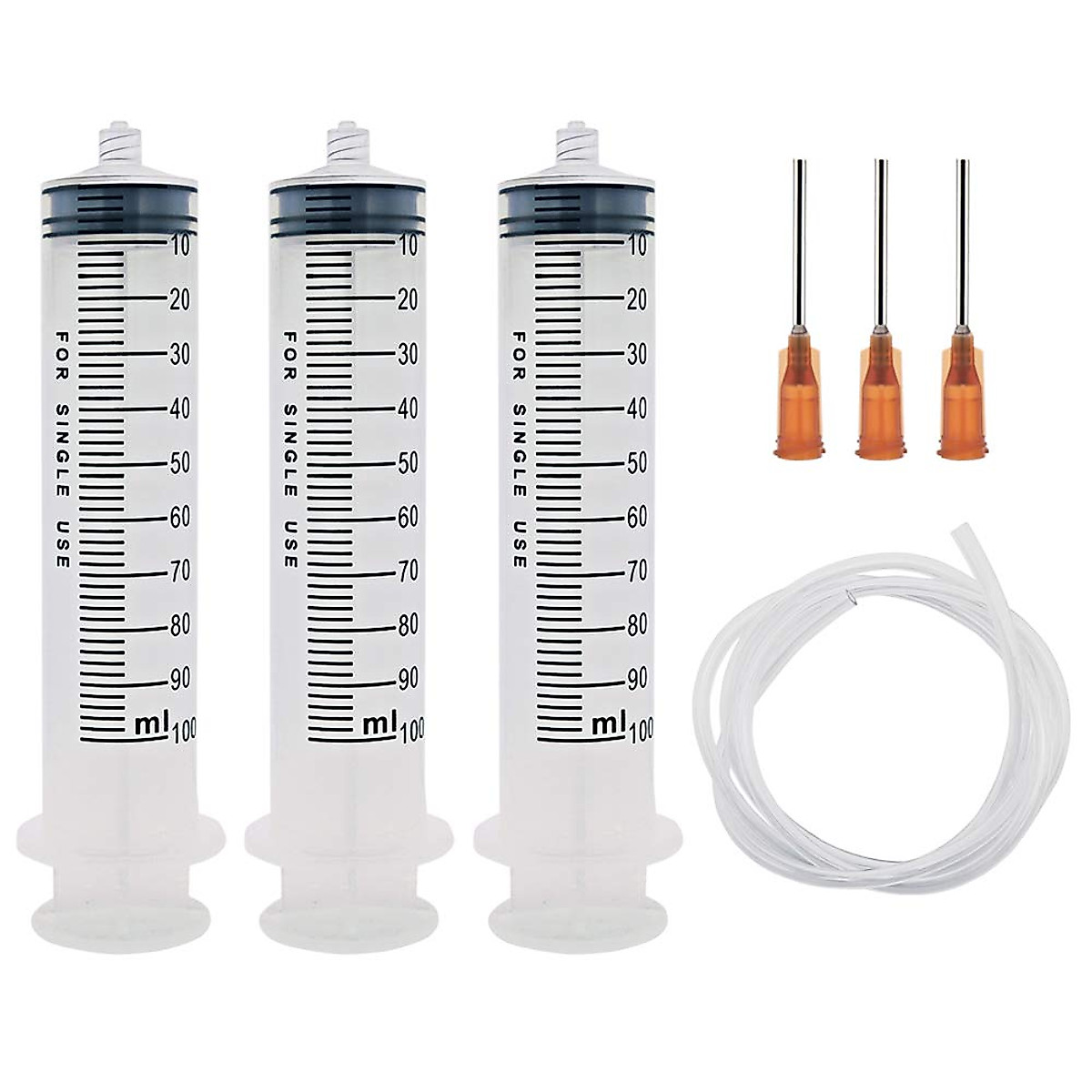 Shintop 100ml Syringe with 15G 1 Inch Blunt Tip Needles and Long Plastic Tubing for Glue Applicator, Experiments and Industrial Use (Pack of 3)