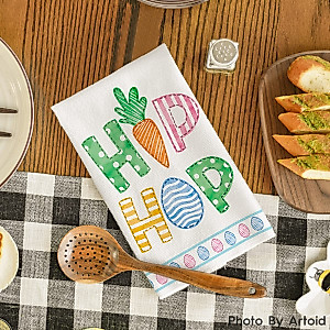 Artoid Mode Hip Hop Bunny Treats Egg Carrots Rabbit Easter Kitchen Towels Dish Towels, 18x26 Inch Seasonal Holiday Decoration Hand Towels Set of 2