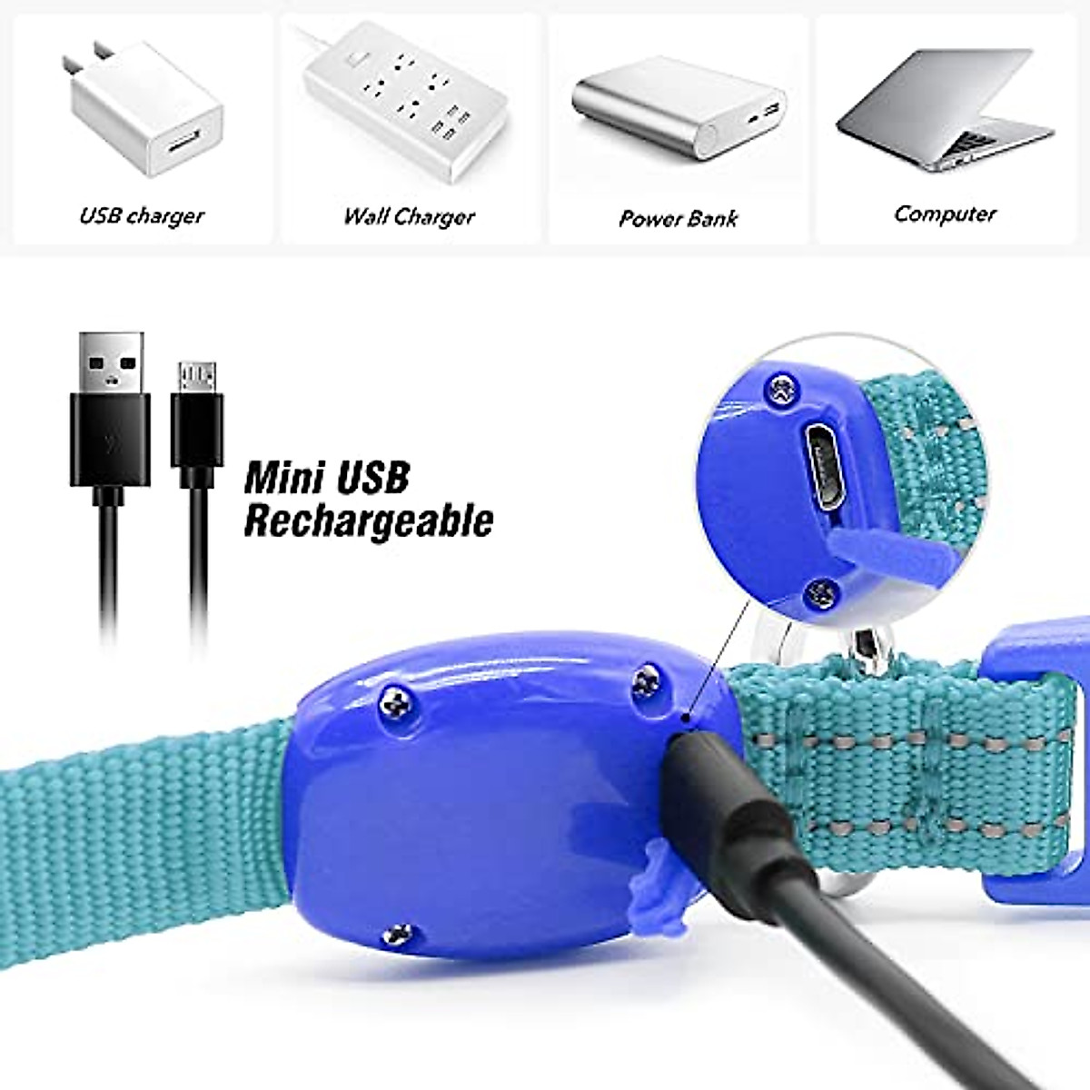 Visinite Light Up Dog Collars for Small Dogs,LED Dog Collar Light Rechargeable,Fully Adjustable Lighted Dog Collar,Glow in The Dark Dog Collars with Dog Lights for Night Walking,Blue