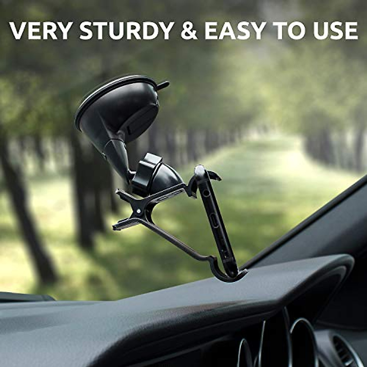 Olixar Windshield Phone Mount for Car - Easy to Use & Install Dock & Go - Very Sturdy Even on Bumpy Roads - Universal - Black