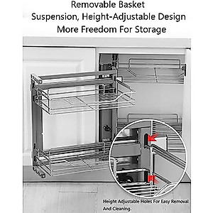 YEKIM Stainless Steel Shelving, Blind Corner Cabinet Pull Out 15" Opening, 2 4 Tier Baskets Concealed Roller Slide Out Shelf, Corner Basket Drawer,Right