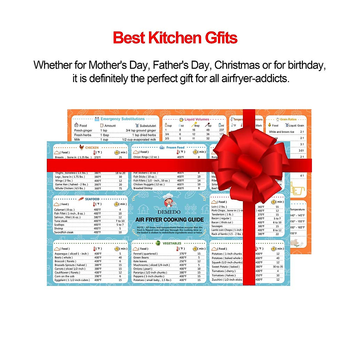 Air Fryer Cooking Time Chart + Kitchen Conversion Chart, Magnetic Sticker, Quick Reference Guide, Conversion Chart for weights, Measures, Temperatures and Volume, Must-Have Air Fryer Accessories