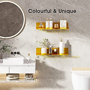 RRG 15 Inch Acrylic Floating Shelves, 2 Pack Kids Floating Bookshelf Wall Mounted Display Shelf for Books, Kids Room, Nursery, Bedroom, Bathroom, Living Room (Yellow)