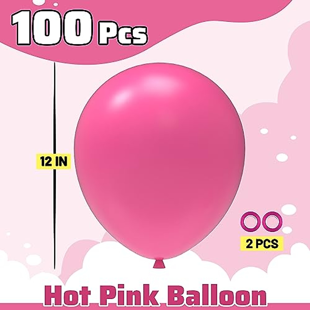 Sharlity Pink Balloons, 100 Pcs Hot Pink Balloons 12 Inch Pink Latex Balloons for Baby Shower Birthday Valentine's Day Anniversary Party Decorations