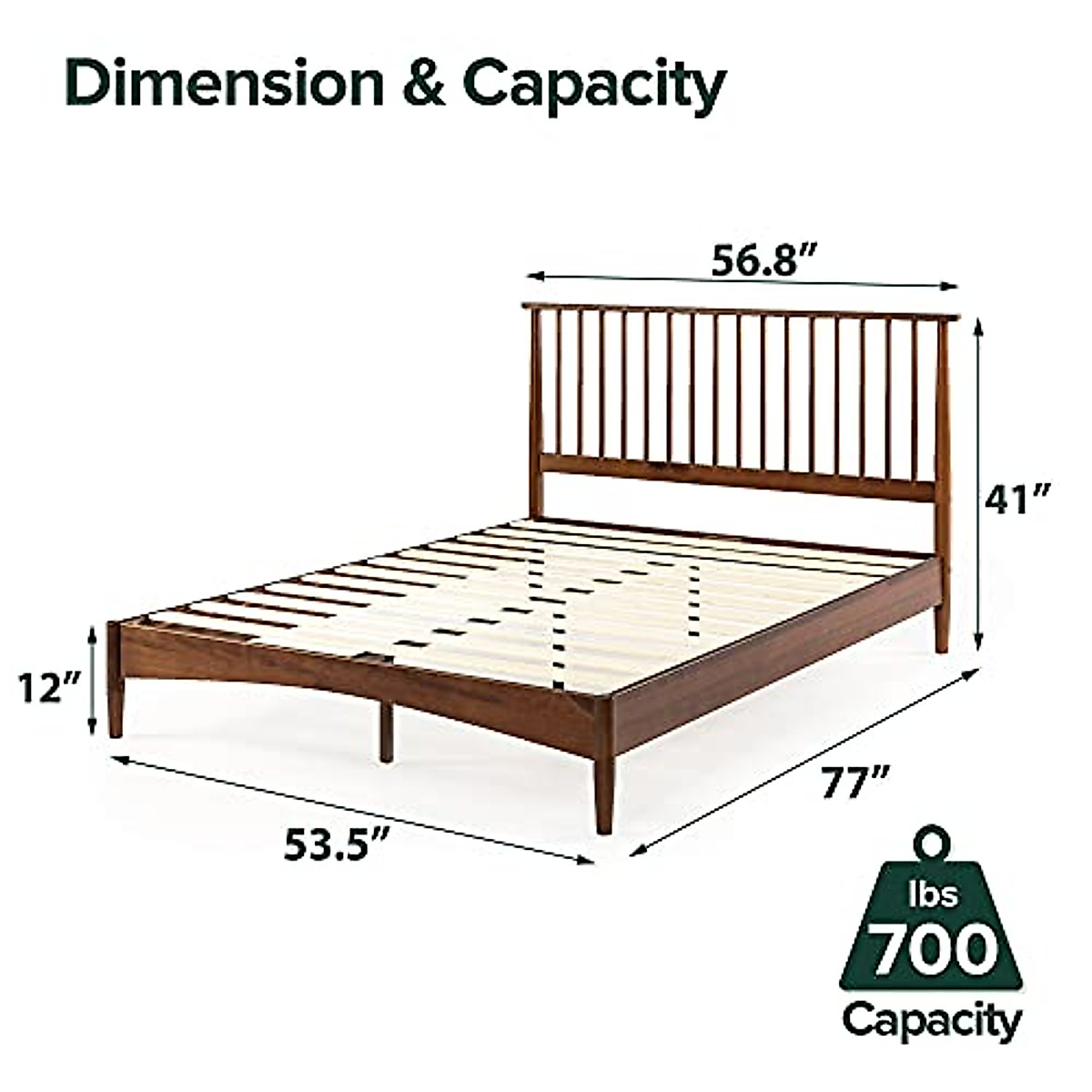 ZINUS Linda Mid Century Wood Platform Bed Frame / Solid Wood Foundation / Wood Slat Support / No Box Spring Needed / Easy Assembly, Full