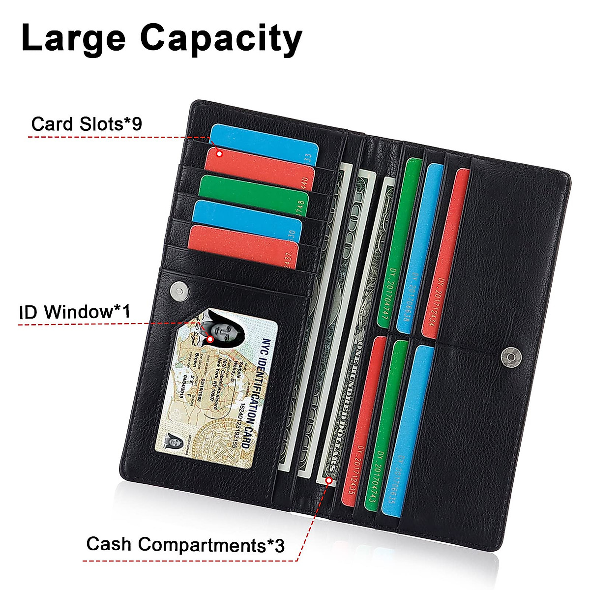 HUA ANGEL Ultra Slim Thin Women Wallet, RFID Blocking Credit Card Holder Bifold Long Purse Magnetic Buckle Ladies Billfold