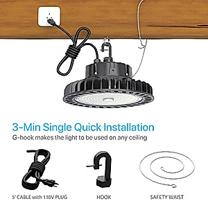 HYPERLITE LED High Bay Light 150W 21,000lm 5000K 1-10V Dimmable UL Listed US Hook 5' Cable Alternative to 650W MH/HPS for Gym Factory Warehouse