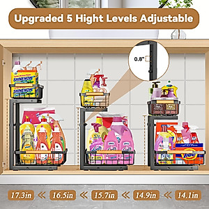 2 Pack Under Sink Organizer, Metal Slide out Sink Shelf Pull Out Cabinet Organizer Shelf, Kitchen Bathroom Organizers and Storage Metal Sliding Drawer, Multi-Purpose Storage for Home,Laundry Room