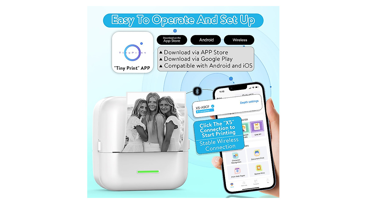 HuiJuKeJi Mini Bluetooth Sticker Printer - Portable Inkless Thermal Printer