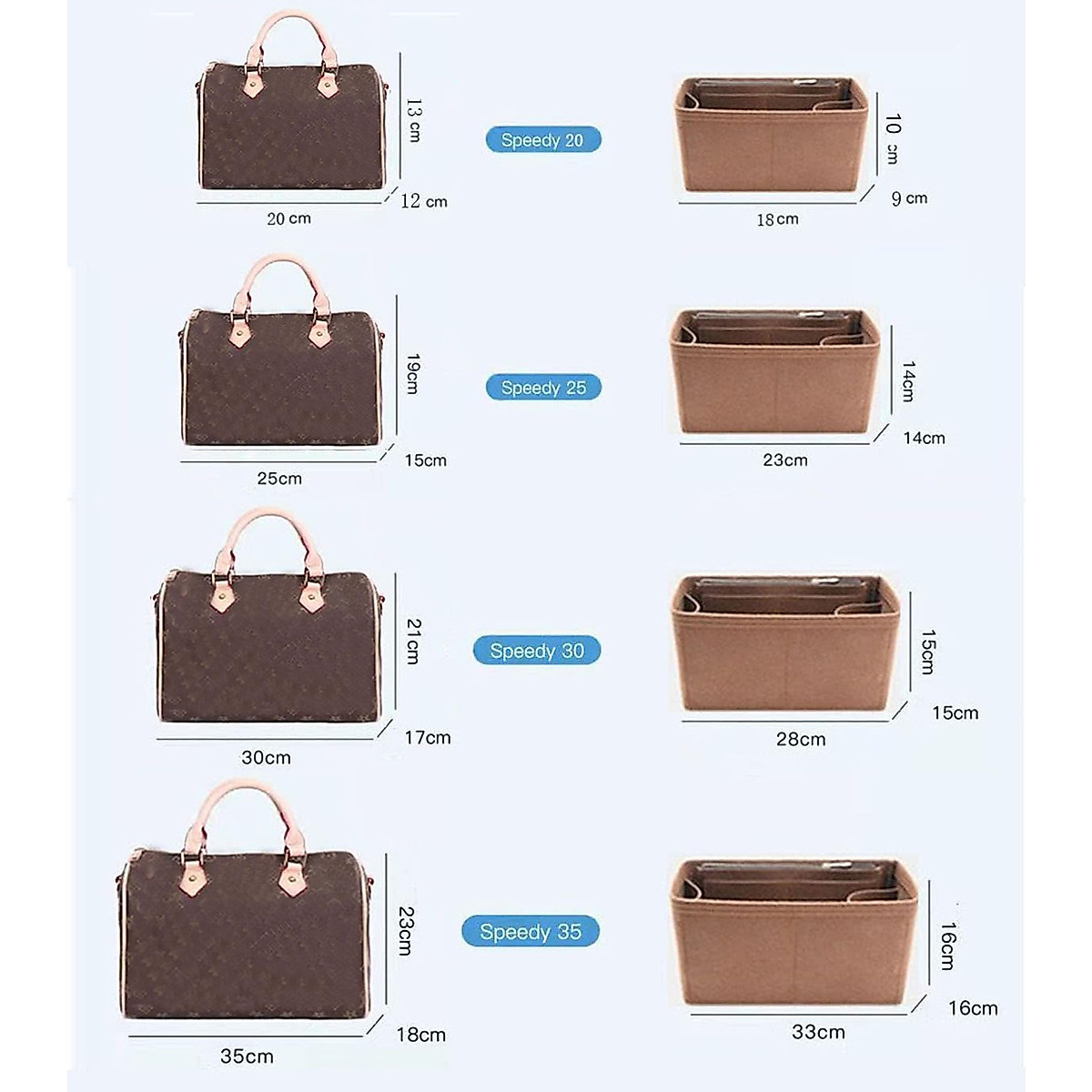 Lckaey Purse Inserts for Speedy 35 Organizer Insert, for monogram bag, HandBag protective insert Tote Bag and hand bag protector, organizer insert 1083Coffee-XL